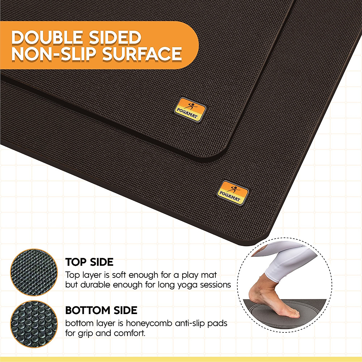 POGAMAT Premium Thick Yoga Mat - 6 ft X 4 ft x 8mm - Light Cardio Workout Mat - Extra Long Memory Foam Floor Mats for Yoga, Meditation and Stretching - Use For Any Exercise Without Shoes Black