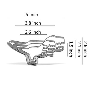 Tyrannosaurus T-Rex Dinosaur Cookie Cutter Set - 3 Piece - 5, 3.8, 2.6 inches - Stainless Steel