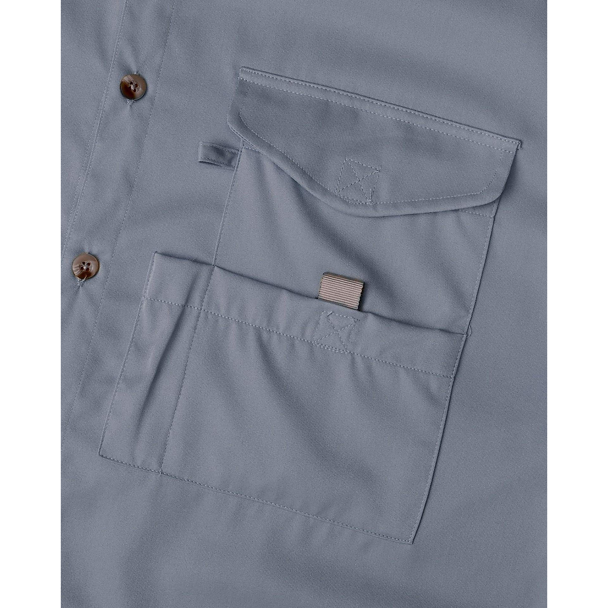Alimens & Gentle Short Sleeve Fishing Shirt Wicking Fabric Sun Protection Casual Button Down Shirts Grey