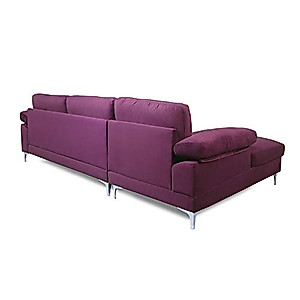 ERYE Soft Velvet Sofa with Left Lounge Chaise, L-Shaped Corner Upholstered Couch W/Pillow-Top Armrest & Silver Metal Legs for Living Room Furniture Sets Sectional, Purple 103.5" W
