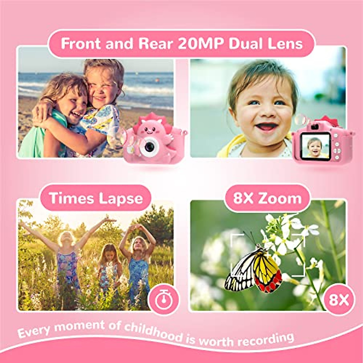 Kids Camera for Girls and Boys, HiMont Digital Camera for Kids with 32GB TF Card, 1080P Toddler Camera & Selfie Video Camera Suitable for Birthday & Christmas Toy Gift for Kids Age 3-10 (Pink)