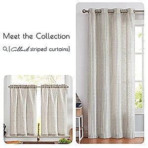 COLLACT Kitchen Curtains Linen Curtains 24 Inch Length Sets Pinstripe Pattern Grey Tiers for Kitchen Bathroom Farmhouse Country Rustic Rod Pocket Ticking Striped Curtains 2 Panels Gray on Beige