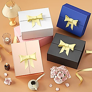 Black Gift Box with Lid, 9x7x4'' Gift Boxes for Presents with Ribbon and Greeting Card Magnetic Closure, Groomsman Proposal Box for Wedding,Birthday,Anniversary,Christmas Gift Luxury Wrap