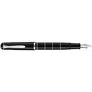 Pelikan Classic M 215 Ring 948463 Piston Fill Fountain Pen Stainless Steel Nib Width B Pack of 1 Black/Silver