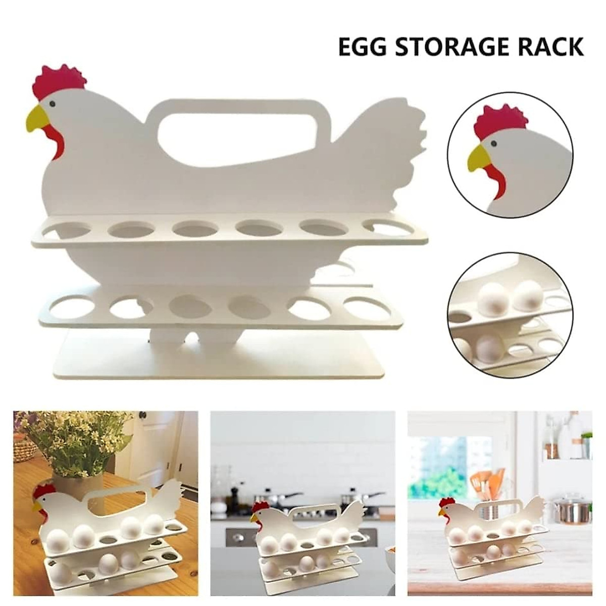 Wooden Egg Basket Holder Chicken Hen Shaped Egg Storage Basket Rack Display 24 Eggs (Rack only)