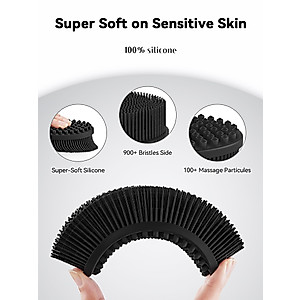 HEETA Silicone Body Scrubber, Silicone Loofah Gentle Exfoliating, 2 Side Design Silicone Boby Brush Lathers Well Easy to Clean & Durable for Removing Dead Skin and Dry Brush to Massage Skin, Black