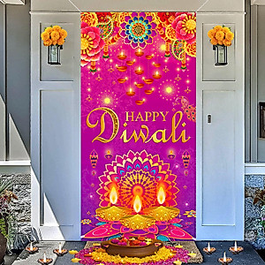 Diwali Door Cover Decorations, Happy Diwali Party Decorations Deepawali Indian Festival of Lights Hanging Banner, Diwali Party Supplies
