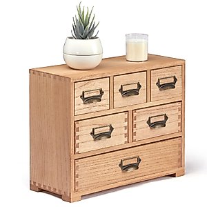 KIRIGEN Wood Desk Drawer Organizer, Home Storage Cabinet 6 Drawers Mini Chest with Lable Holder Handles for Bedroom Home and Office Organization Dark Brown(3D6CG-DBR)