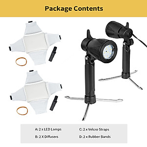 Meking Mini Softbox Photography Lighting Kit, Portable 4x4.8in Continuous Lighting LED Lamp with Collapsible Diffuser for Video Tabletop Studio Small Product Shooting, 2 Sets