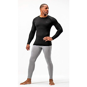 DEVOPS 2 Pack Men's Thermal Long Sleeve Compression Shirts (X-Large, Black/Charcoal)