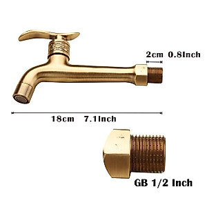 TOLIWEL Antique Brass Outdoor Garden Faucet Bathroom Wall Mount Decorative Water Hose Single Cold Tap G 1/2 inch Connection Spigot