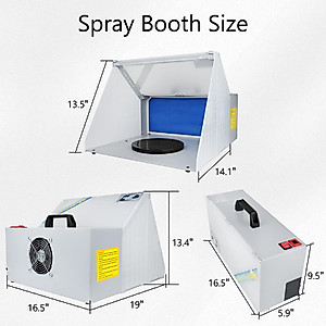 Portable Airbrush Paint Booth with Ventilation System and LED Light, 360°Turntable, Filter, Extension Hose. Airbrush Ventilation Paint Booth for Manual Hobby, DIY Painting, Hobby Handicraft