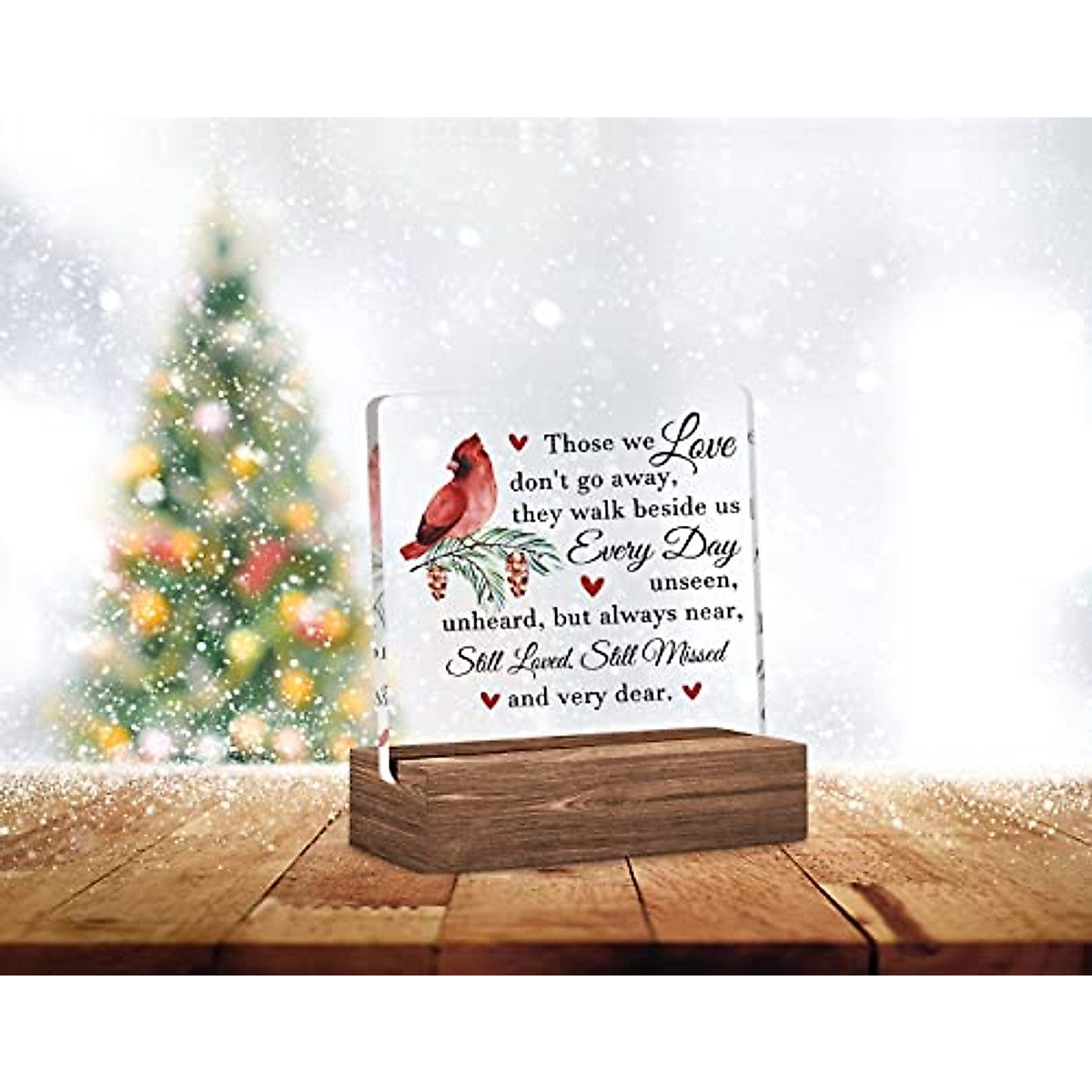 Sympathy Memorial Gifts, Clear Desk Memory Decorative Sign with Wood Stand, Home Office Positive Plaque Decor, Sympathy Gifts for Loss of Loved One In Memory