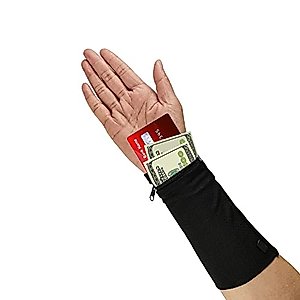 AMABAZR Premium Wrist Wallet - Cell Phone Holder with Zipper Storage Band for Travel, Outdoor Sports Running - Sweat Band Wristband, Black