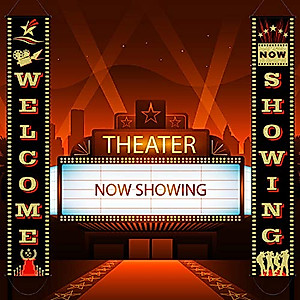 Movie Night Banner Porch Sign Banner Movie Night Decoration Set for Theme Party Supplies Birthday Baby Shower Favors Film Night Party Decorations, 2 Pieces (Movies Night)