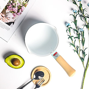 Japanese-style Small Milk Pot Non-Stick Coating Hot Milk Small Soup Pot, 1.2L, 5 cups, Imitation Enamel Pot Butter, Chocolate, Cream, Cheese Warmer,(Pink)