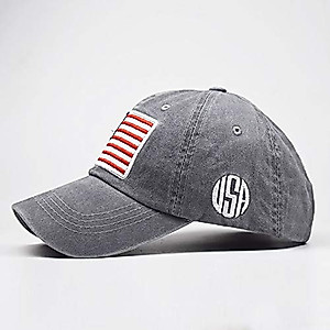 Mealah Men's American-Flag Baseball-Cap Embroidery - Washed Adjustable USA Dad Hat for Women Grey