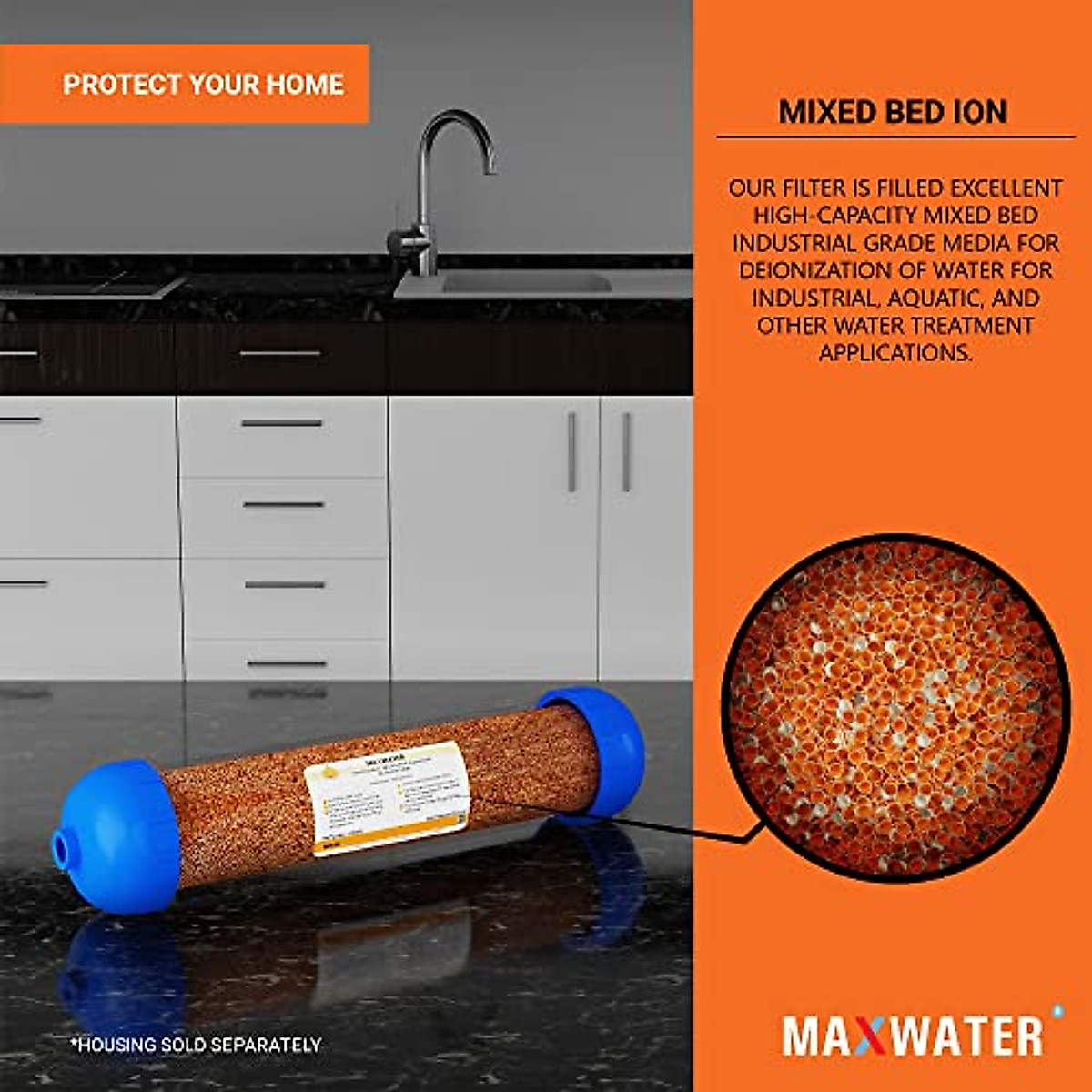 Max Water Mixed Bed Ion Exchange RODI Aquarium Filter Resin Replacement Cartridge, Compatible with 10" Drinking Reverse Osmosis Water Filtration System