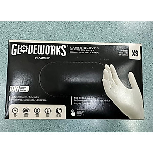 GLOVEWORKS Industrial Yvory Latex Gloves, Box of 100, 4 Mil, Size Xs, (X- Small,) Powder Free, Textured, Disposable, TLF40100 -Box