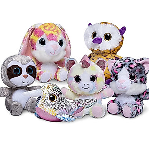 Nleio 7inch Cute Stuffed Animals Plush Toys Set, 6 Pcs Small Stuffed Animal Bulk Unicorn/Narwhal/Bunny/Owl/Sloth/Cat Plush Animal, Super Soft & Durable Stuffed Toys for Kids Girls Boys