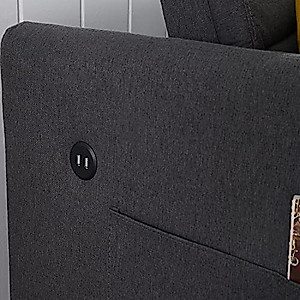 Polibi 55.5'' Convertible Sleeper Sofa Bed w/ 2 Big Side Pockets and USB Socket, Pull-Out Bed Fabric Loveseat Sofa Couch with 2 Pillows and Adjustable Backrest for Living Room (Grey)