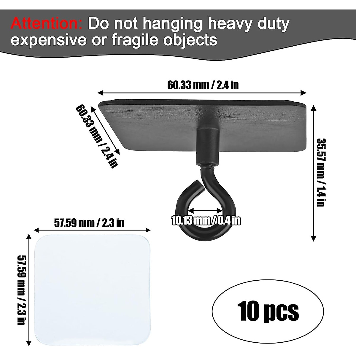 AccEncyc No Hole Adhesive Ceiling Hooks 10Pcs No Drill Ceiling Hanging Hook for Hanging Light Plants Lanterns Wind Chime Hanger Sticky Eye Hooks for Baby Mobile Curtain