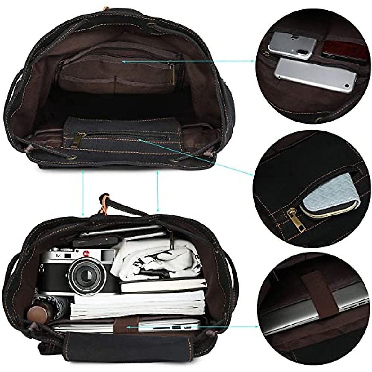 Bluboon Canvas School Backpack Women College Bookbag Girls Travel Rucksack 15.6Inch Laptop Bag (Black Stripe)