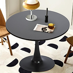 FurnitureR 31.5" Round Dining Table for 2-4 People with Pedestal Base for Home Office Living Room Kitchen Leisure, Black, Tulip Style