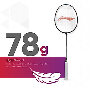 Li-Ning Air Force 78 G2 Carbon Fiber Strung Badminton Racket with Full Cover (Charcoal/Gold )