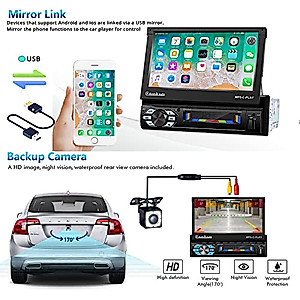 CarThree Single Din Apple Carplay Car Stereo with Bluetooth and Backup Camera, 7inch flip Out Touch Screen Car Radio MP5 Player Support Android Auto,Subwoofer Mirror Link,USB,TF,FM,Aux-in,SWC