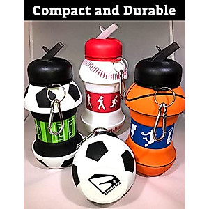 8 Ball Water Bottle - Collapsible Silicone Durable Handheld H2O Wide Mouth Black Sports Billiards Ball Container holds 19oz