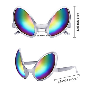 2 Pairs Alien Glasses Silver Glasses with Rainbow Color Lens and 2 Pieces Martian Antenna Headband Boppers for Adults and Kids Party Favors