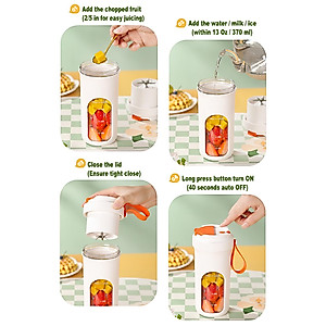 Portable Blender for Shakes and Smoothies, 13oz Personal Blender with USB Rechargeable and 10 Blades Mini Small Blender Bottles for Office Gym Kitchen (White)