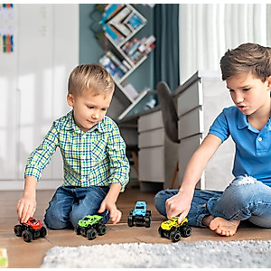 Number 1 In Service Monster Trucks for Boys Inertia Powered 4 Wheels Diecast Mini Vehicle Set Push and Go Small Toy Cars 4 Pack for Toddlers and Kids for Age 3 4 5 6 7 Years