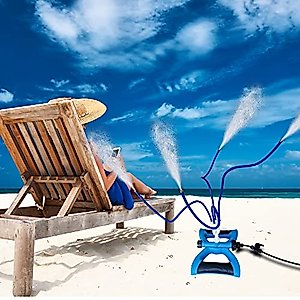 Maxfacilis Misting System 4 Nozzels Flexible Outdoor Patio Mister for Backyard Pool Outside Patio Pool BBQ Cooling Kids Water PlayingBlue