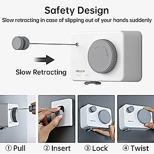 Mbillion Retractable Clothesline Heavy Duty Clothes Drying Laundry Line for Indoor Outdoor Retracting Hanging Clothing Drying with Retract Rotating Knob to Prevent Sagging White