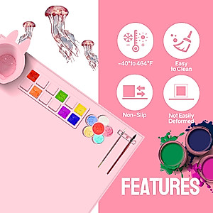 Silicone Art Mat, Silicone Mats for Crafts - Silicone Painting Mat with A4 Cutting Mat, Silicone Artist Mat with Cup for Art, Handmade, Crafts, Sewing and Scrapbooking (Pink)