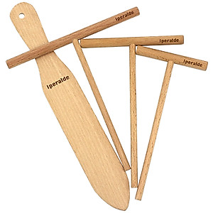 Crepe Spreader Sticks & Spatula Turner - Set of 4 [12 Inch Spatula | 3.5", 5", 7" Inch Spreader] Pancake Maker Kit - Kitchen Creipe Tools - Suitable for All Crepe Pan Sizes T Shape Construction
