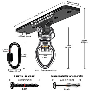 Dolibest Heavy Duty Swing Hanger, Swing Set Accessorie with Carabiner for Indoor Outdoor Playground, Porch Swing Hanging Kit for Wooden and Concrete Set with 4 Wood Screws and 4 Expansion Bolts, 900LB