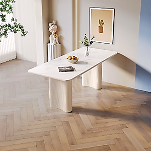 Miuuod 71" L Dining Table for 4-8 People,Kitchen & Dining Room Sofa Tables with Slate Tabletop Long Coffee Table for Living Room Space Saving Console Tablefor Dining Room Cream