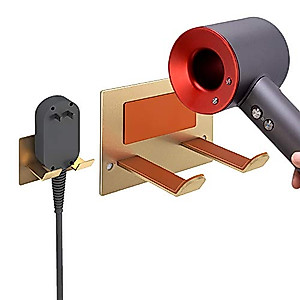 XIGOO Adhesive Hair Dryer Holder - Stick on Wall or Wall Mount Bathroom Hair Blow Dryer Rack Organizer Compatible with Dyson Supersonic Hair Dryers (Gold)