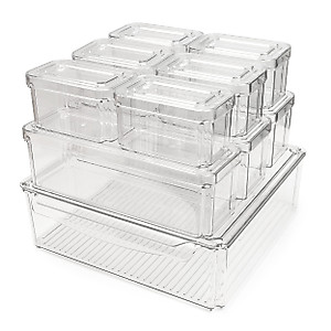 10 Pack Clear Refrigerator Organizer, Fruit and Veggie Clear System Organizer Plastic holder Containers for Food arrangement, Simplify organization for Refrigerator and Pantry