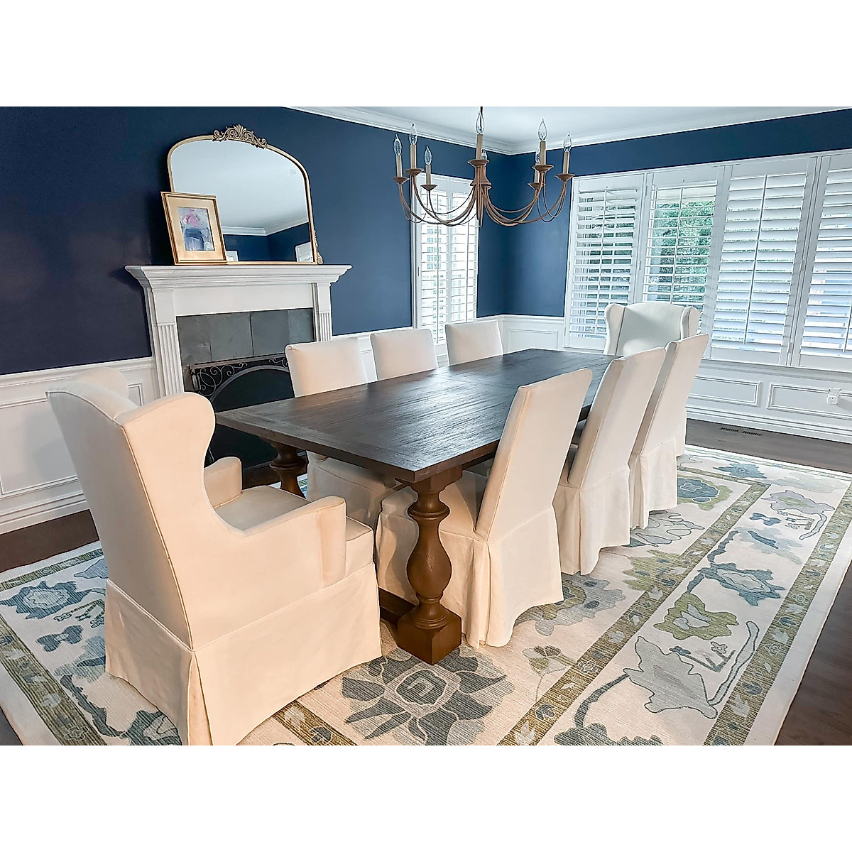 Green Oushak Rug, Modern, Vintage, Turkish, Eclectic, Floral, Pastel, Washable, Large Area Rugs for Living Room, Dining, Bedroom, Girls, Boys, 7'5"x9'8"