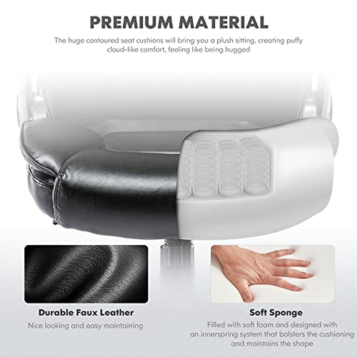 COLAMY High Back Office Chair-Executive Computer Office Chair with Flip-up Arms Adjustable Height Swivel Chair, Thick Padded Leather for Comfort and Ergonomic Design for Lumbar Support (300lbs, Black)