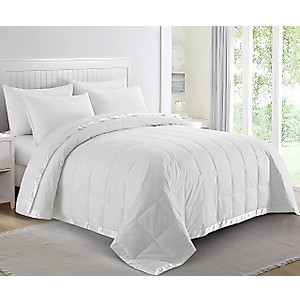 puredown® Blankets Queen Size - Soft Lightweight Down Blanket for All Seasons, Cozy Warm Luxury Bed Blanket with Satin Trim, Cotton Cover, White (90"X90")