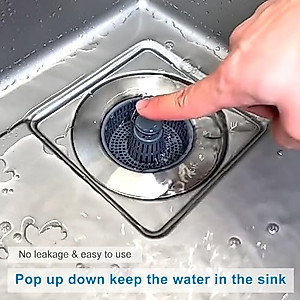 3-in-1 Stainless Steel Sink Aid, Upgrade Kitchen Sink Drain Strainer, 304 Stainless Steel Kitchen Sink Drain Strainer and Stopper, Kitchen Sink Drain Strainer, 3-1/2''