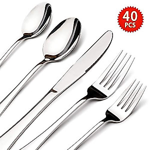 Acnusik Stainless Steel Flatware Service for 8, Utensils Cutlery Including Knife 40-Piece Silverware Set, Silver