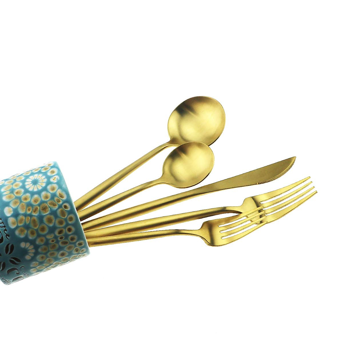 Gugrida 20-Piece 18/10 Stainless Steel Flatware Silverware, Luxury Dinnerware Set Travel Cutlery Tableware Include Knife Fork Spoon Service for 4,Healthy & Eco-Friendly Dishwasher Safe (Gold Matte)