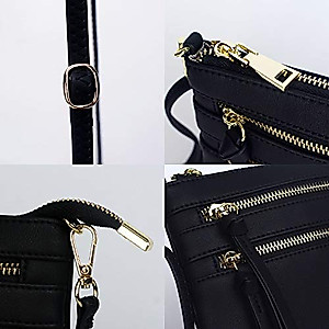 Bveyzi Women's Small Crossbody Purse Multi-Pocket Lightweight Crossover Travel Bag Over The Shoulder with Extra Long Strap (Black)