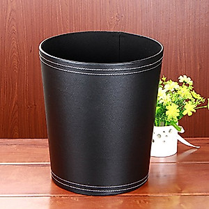 PU Leather Trash Cans Waste Paper Basket,2.6 Gallon Classic Garbage Bin Without lid for Living Room,Kitchen,Office,Hotel (Black)